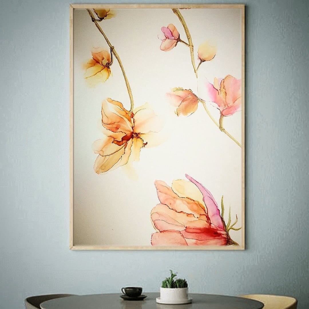 Japandi Ink Flowers, Modern Botanical Wall Art, Watercolor Flower ...