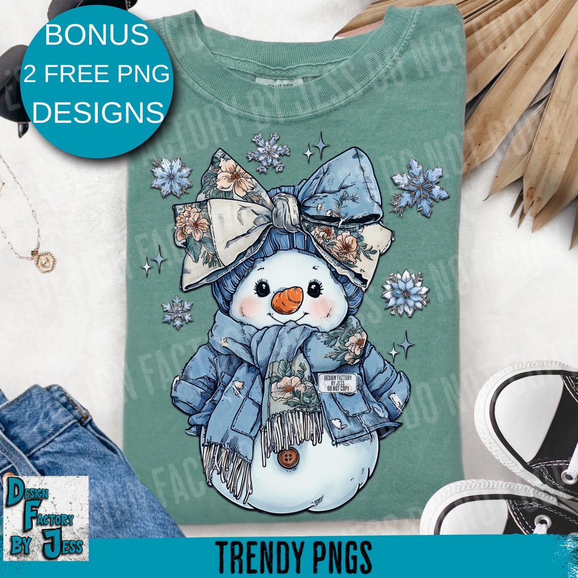 Denim Coquette Cottagecore Snowman Png Denim Snowflake Christmas Png ...