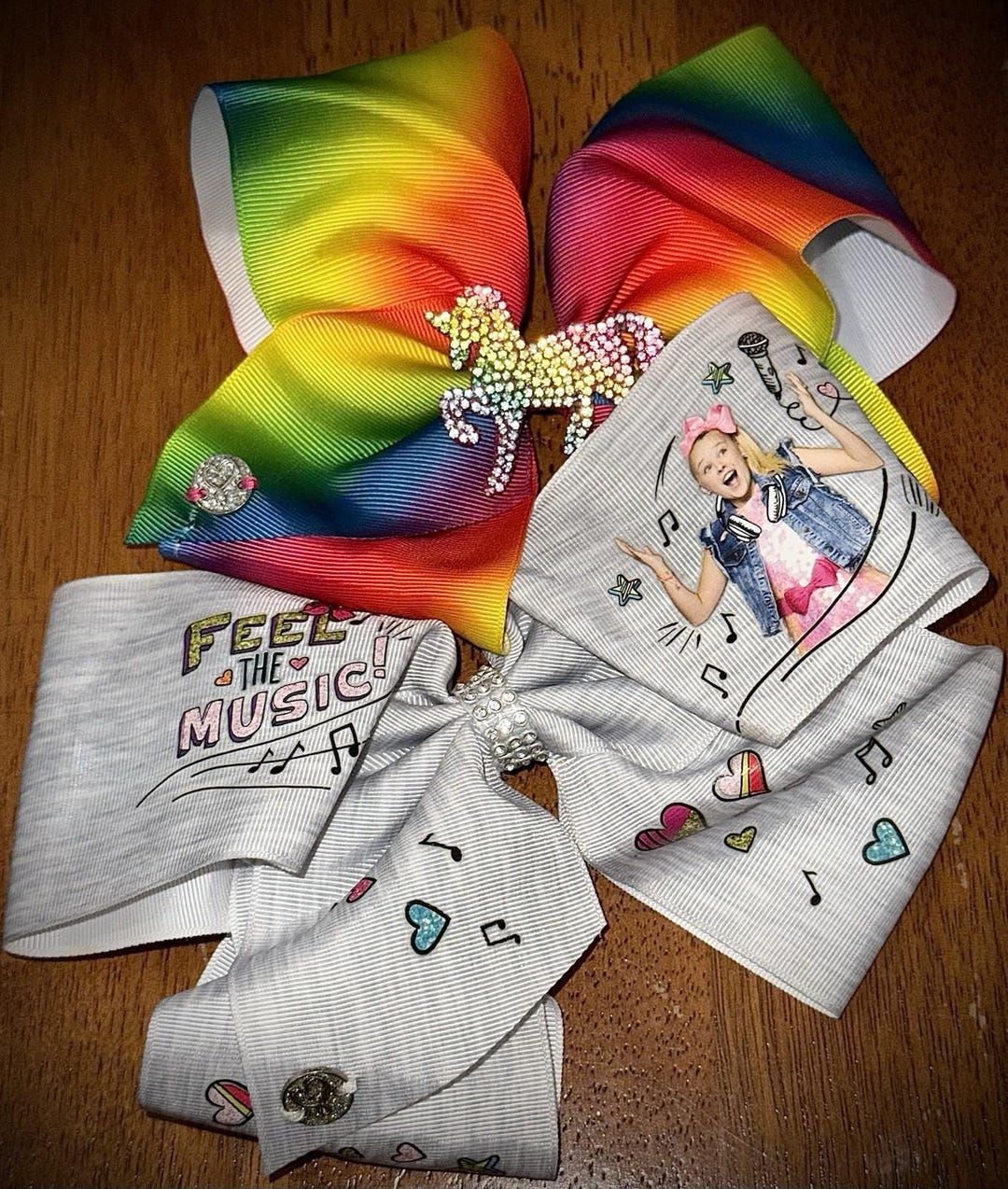 Jojo Bows -cheer Style- Grey Jojo Print & Rainbow Unicorn Bling -pair ...