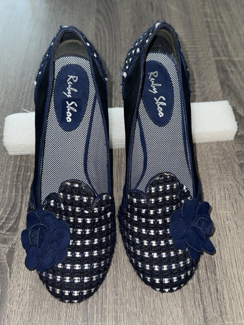 Ruby Shoo Pumps Blue and White - Tweed & Velvet With Beautiful Flower ...