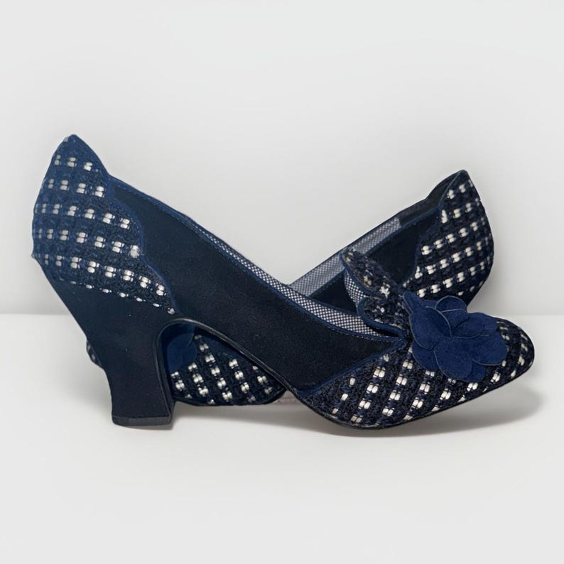 Ruby Shoo Pumps Blue and White - Tweed & Velvet With Beautiful Flower ...