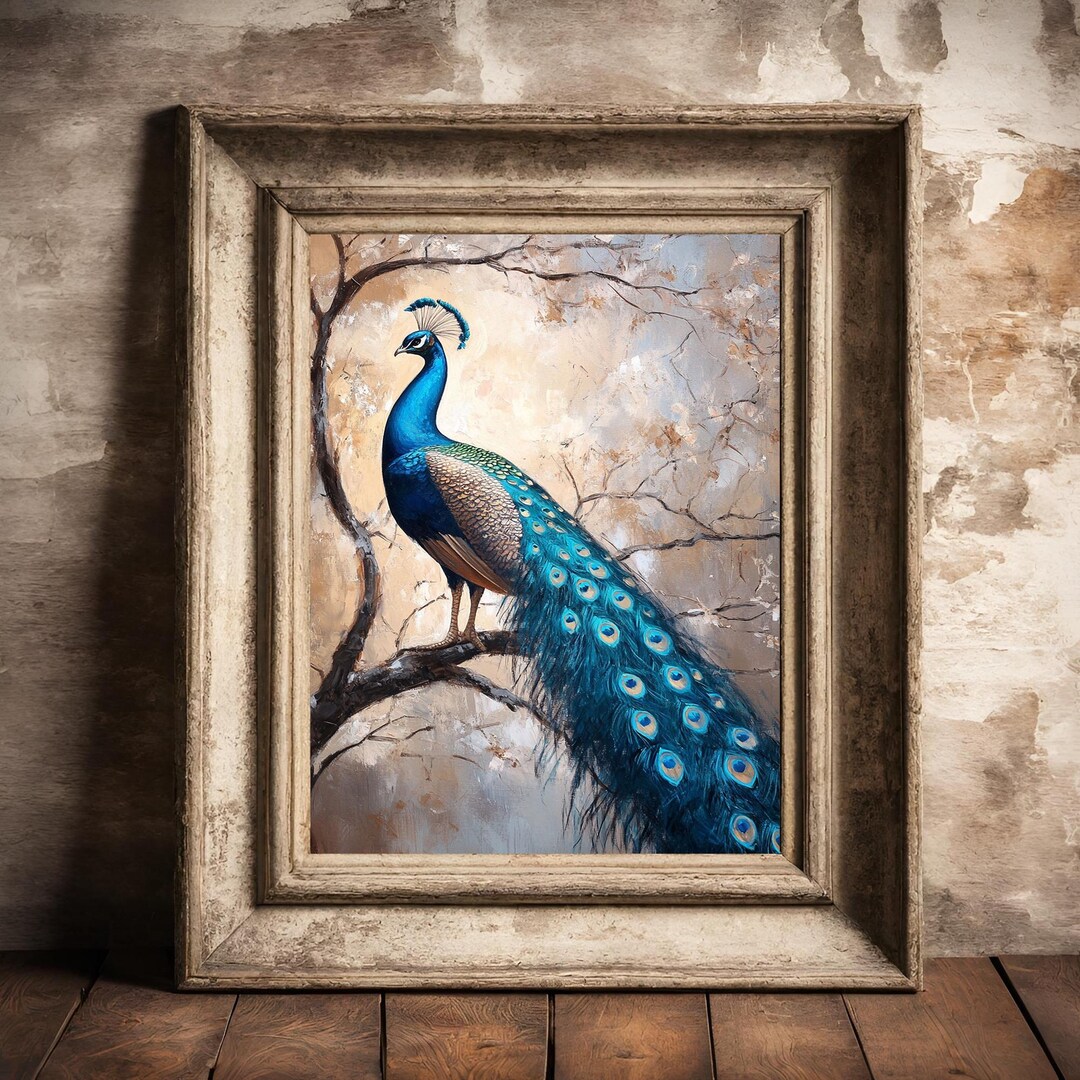 Vintage Oil Painting Peacock Wall Art, Cottagecore Fall Decor, Digital ...