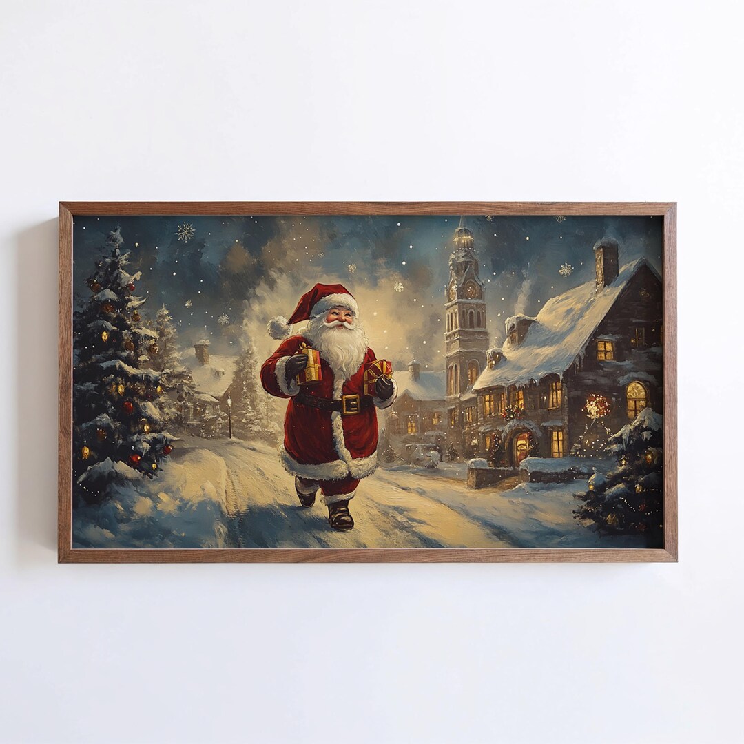 Santa Claus Christmas Frame Tv Art: Vintage Christmas Holiday Decor ...