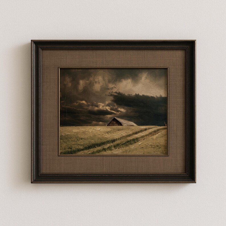 Moody Barn Landscape Print, Dark Academia Farmhouse Wall Art (digital ...
