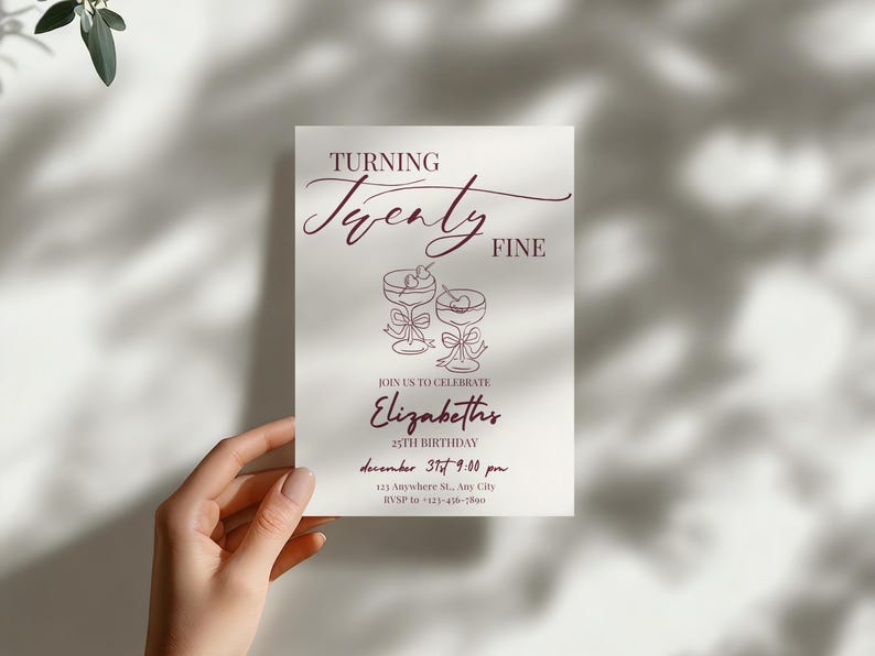 Turning Twenty Fine Birthday Invitation Template | 25th Birthday Invite ...