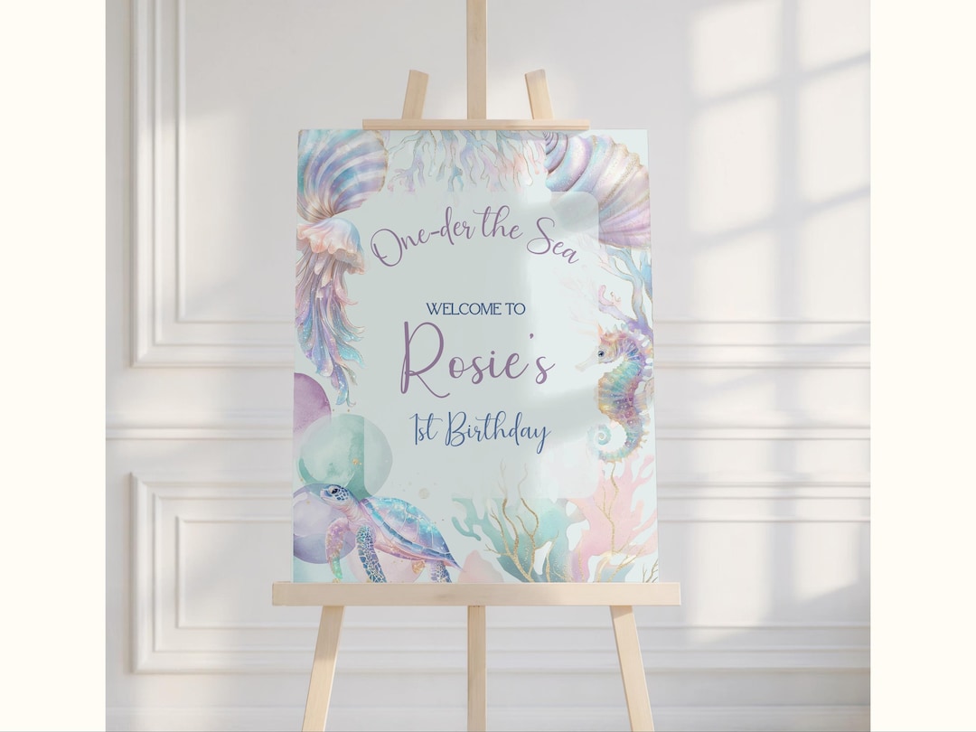 One-der the Sea Birthday Welcome Sign: Ocean Theme, Editable Canva ...