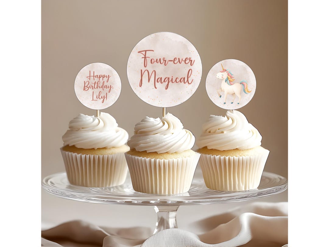 Editable Unicorn Cupcake Toppers: Rainbow Birthday Party Decor (canva ...