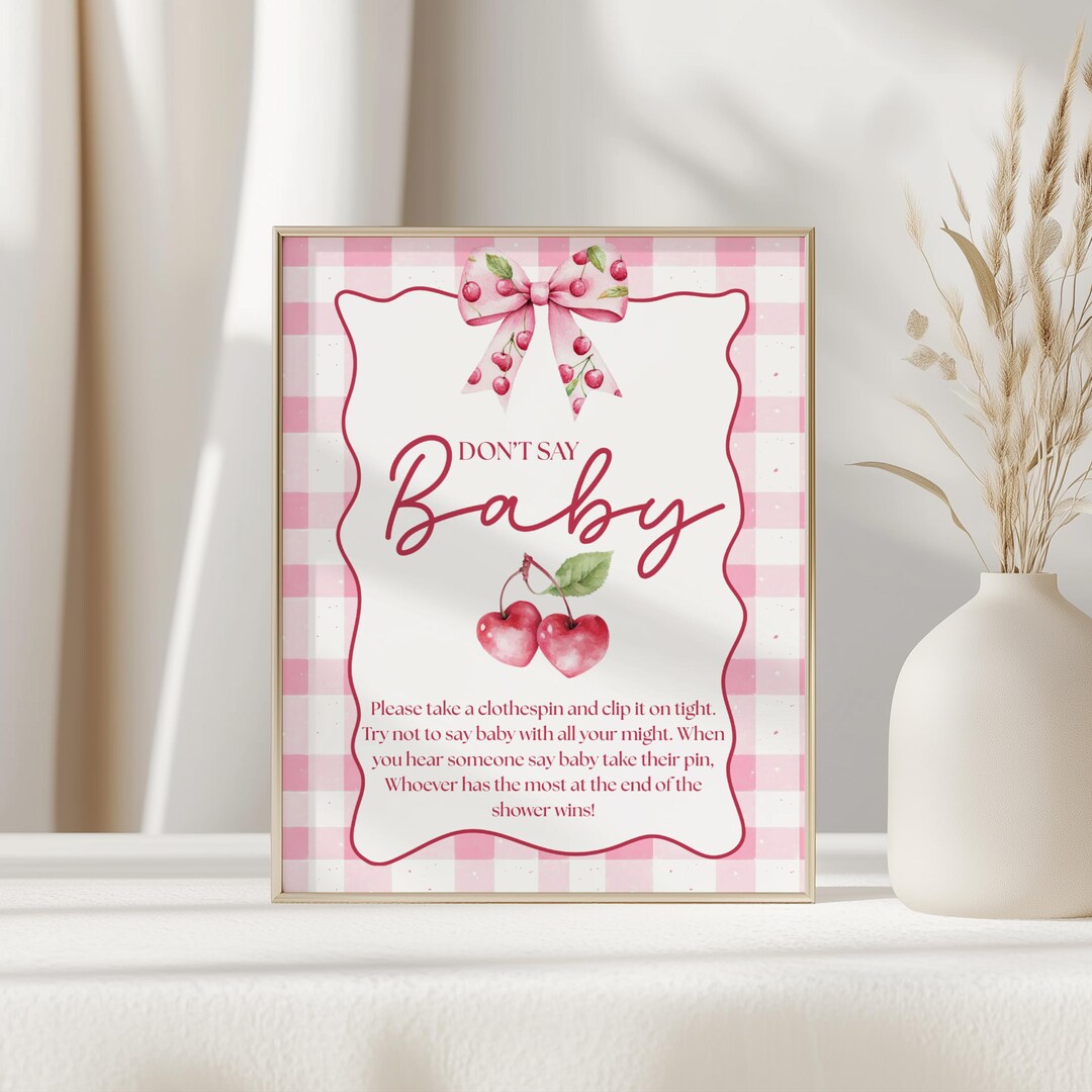 Cherry Baby Shower Clothespin Game Sign | Editable Canva Template ...