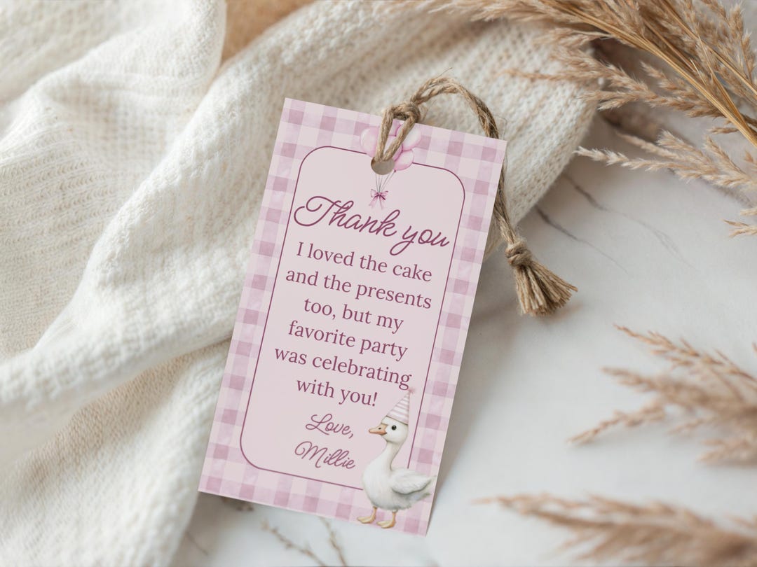 Pink One Silly Goose Thank You Tags | Editable Canva Birthday Favor ...