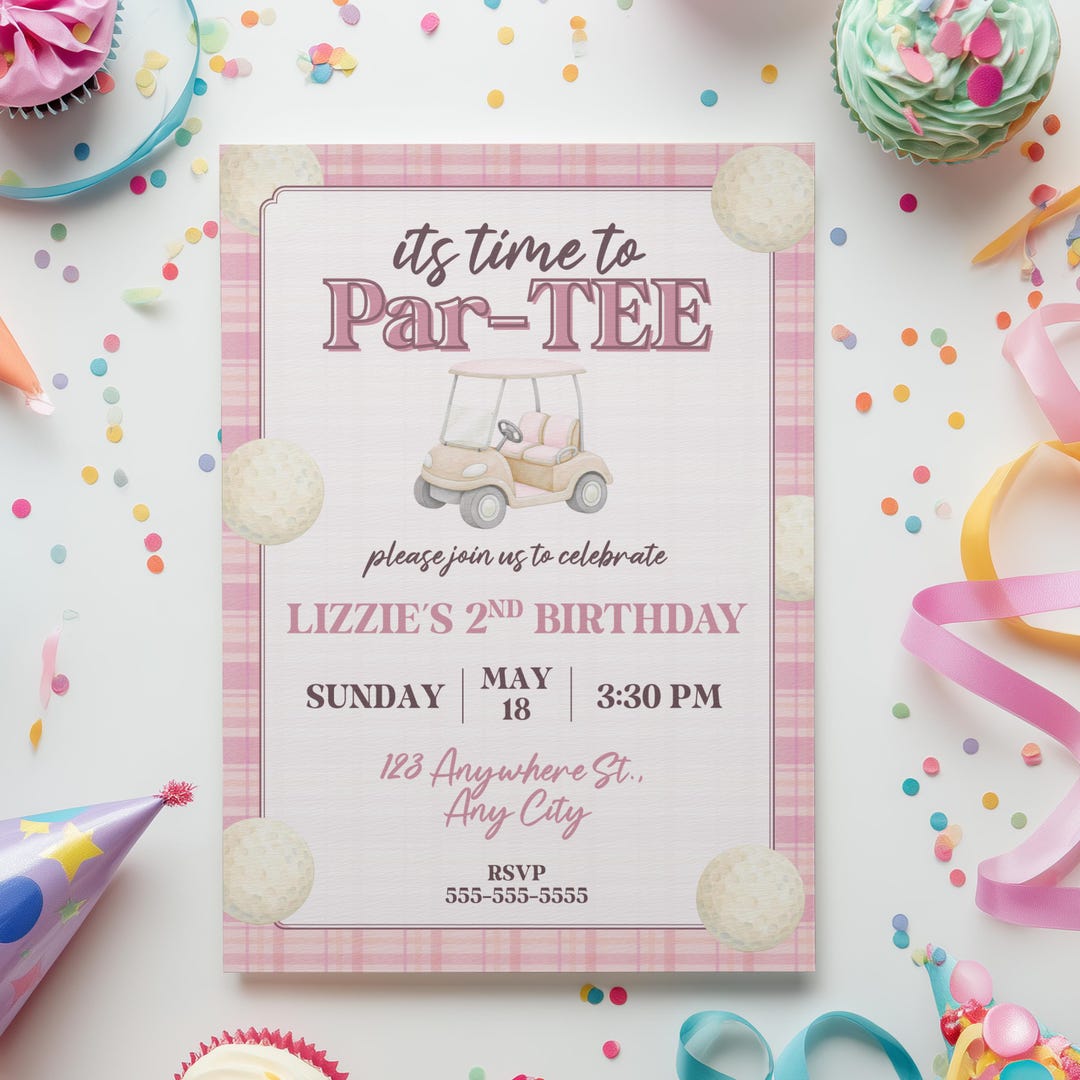 Time to Par-tee Birthday Invitation | Pink Golf Party Invite | Editable ...