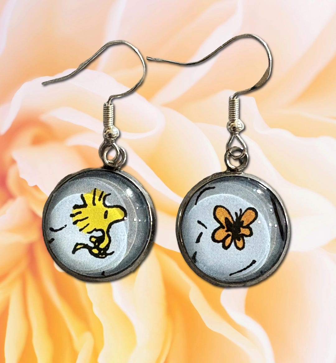 Peanuts Comics Dangle Drop Earrings. Snoopy Woodstock and Butterfly ...
