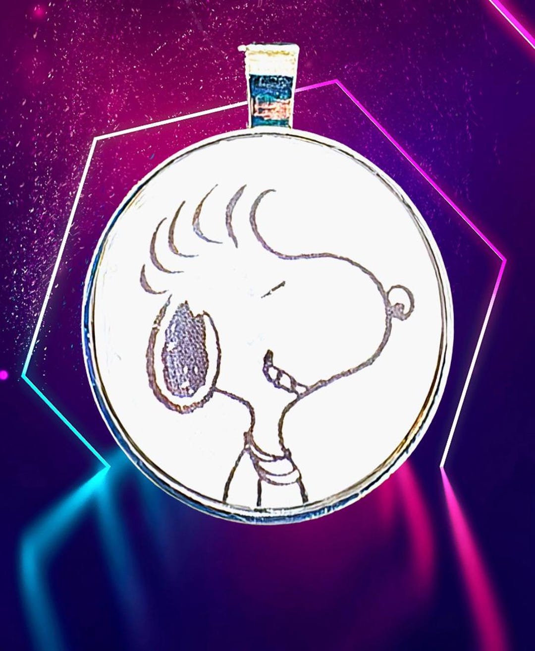 Peanuts Punk Snoopy 30mm Round Glass Pendant Charm Necklace on an 24in ...