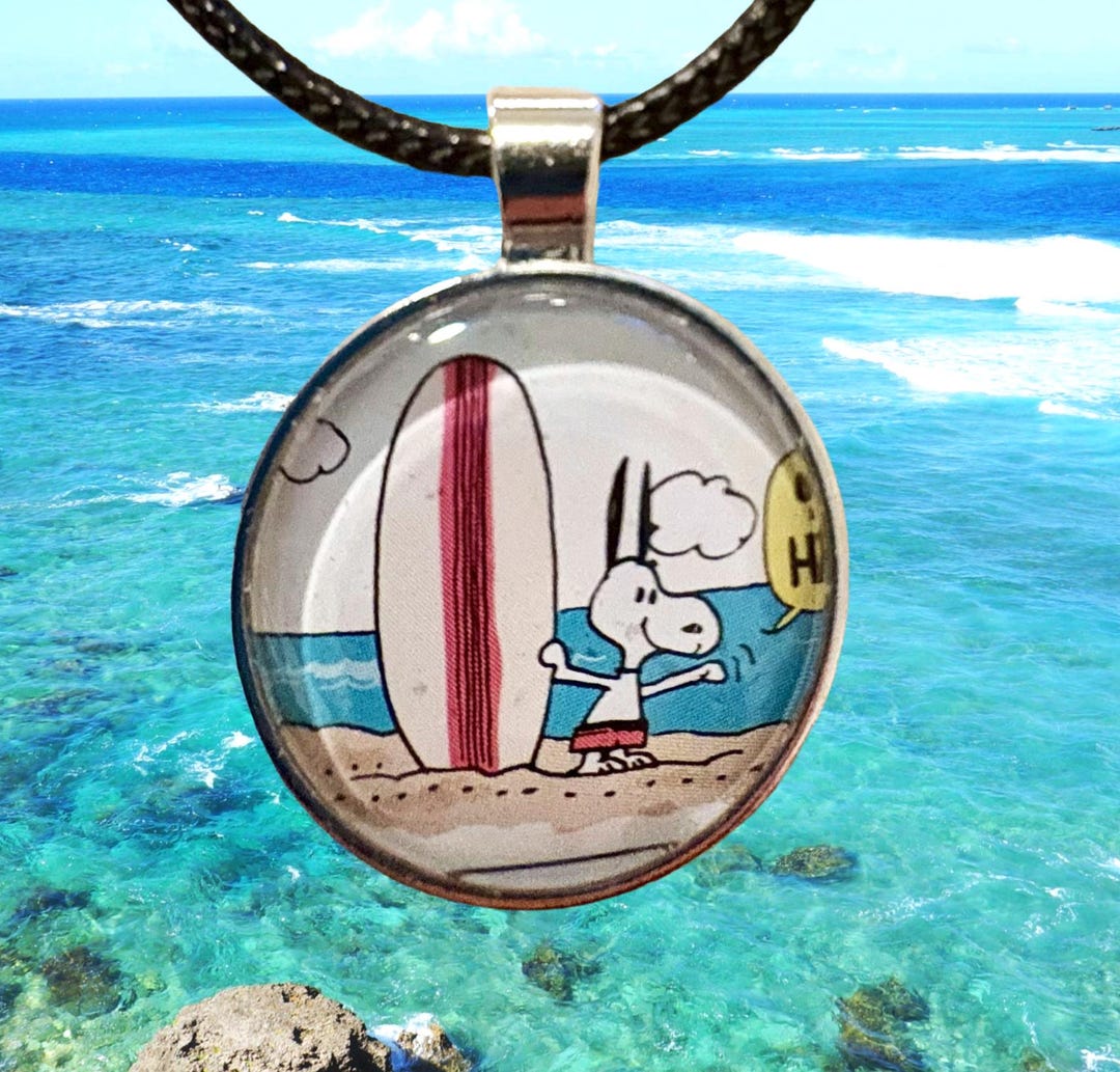 Peanuts Comics Pendant Necklace. Snoopy Surfing Surfer Charm. - Etsy