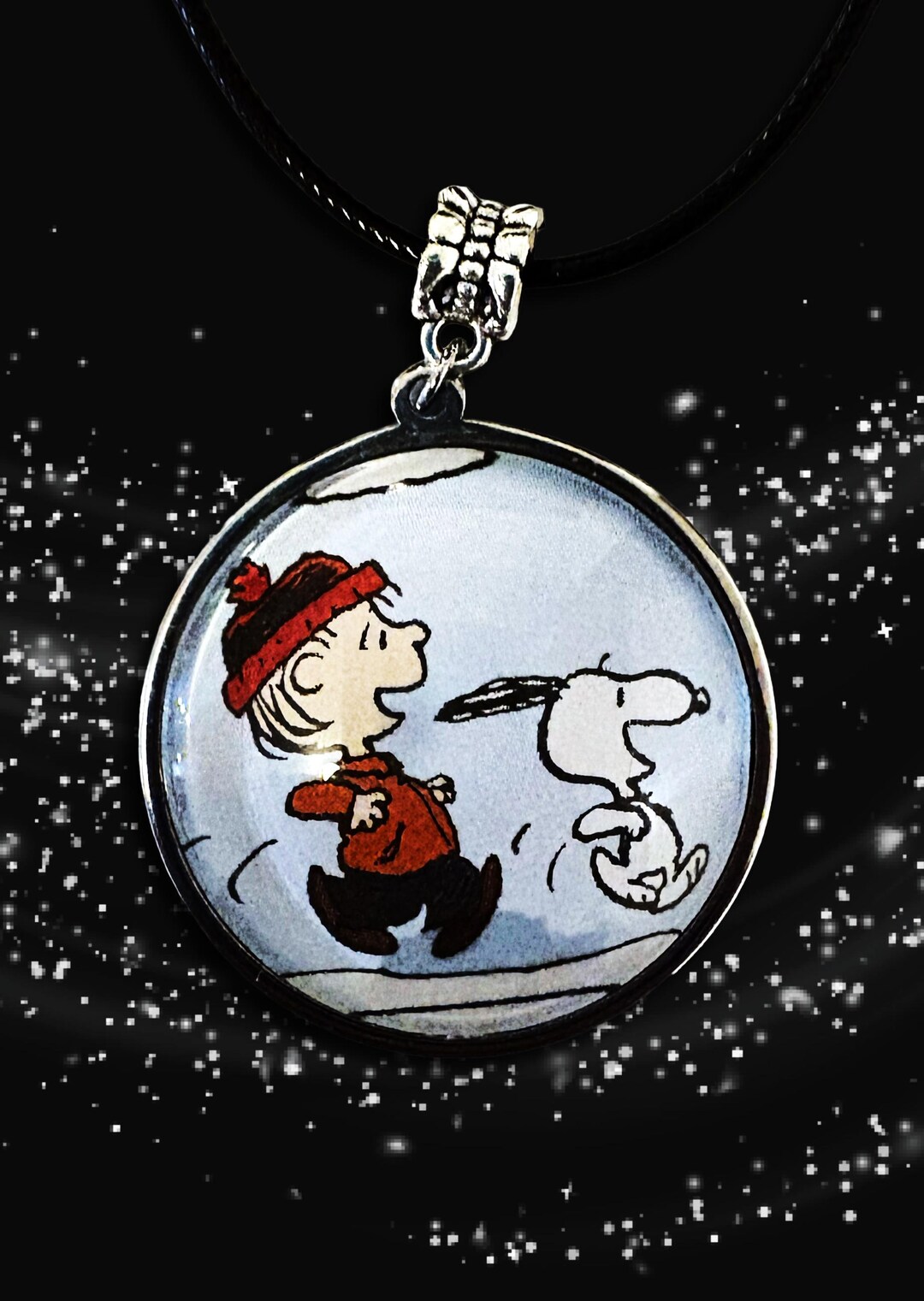 Peanuts Comics Pendant Necklace. Linus and Snoopy Snow Run Charm. - Etsy