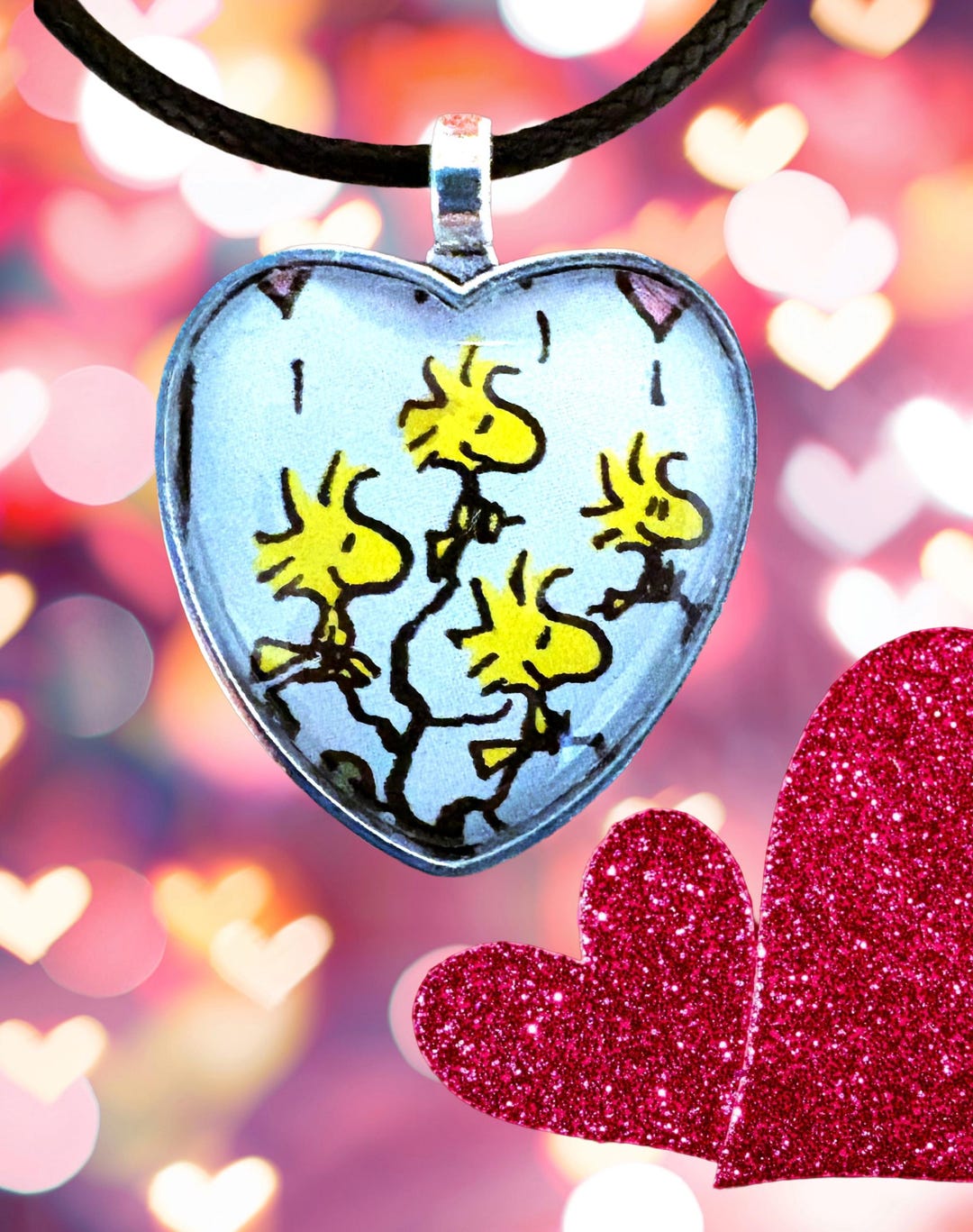 Peanuts Comics Pendant Necklace. Woodstock Love Chicks Blue Heart Charm ...
