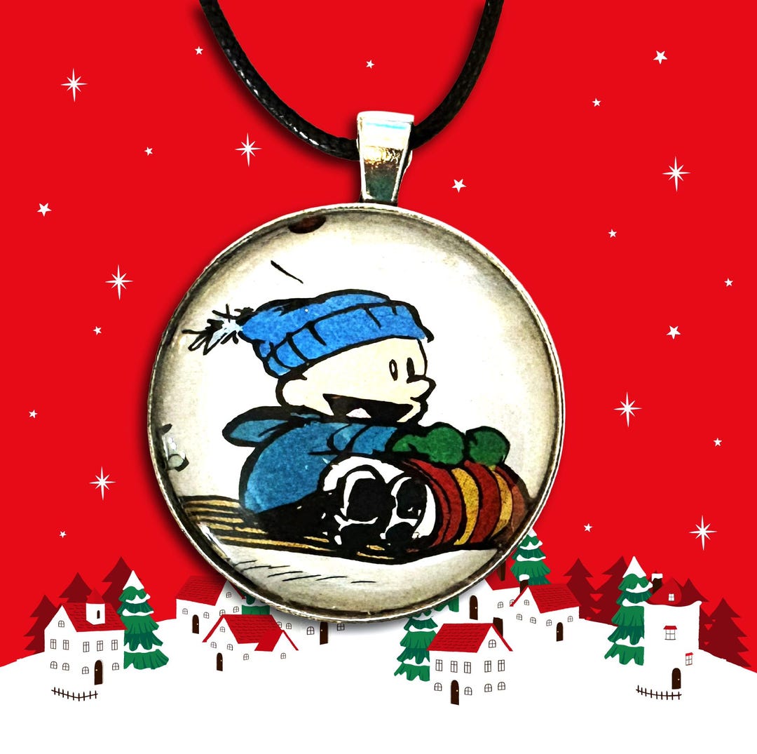 Calvin and Hobbes Comics Pendant Necklace / Keychain. Calvin Sledding ...