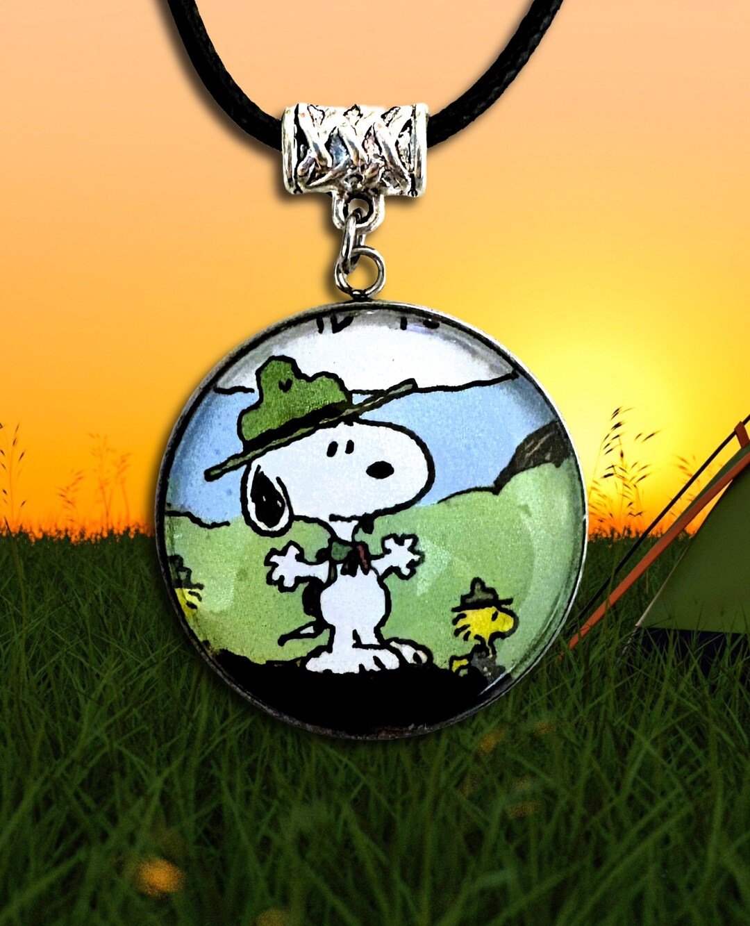 Peanuts Comics Pendant Necklace. Snoopy Scout Leader and Woodstock ...