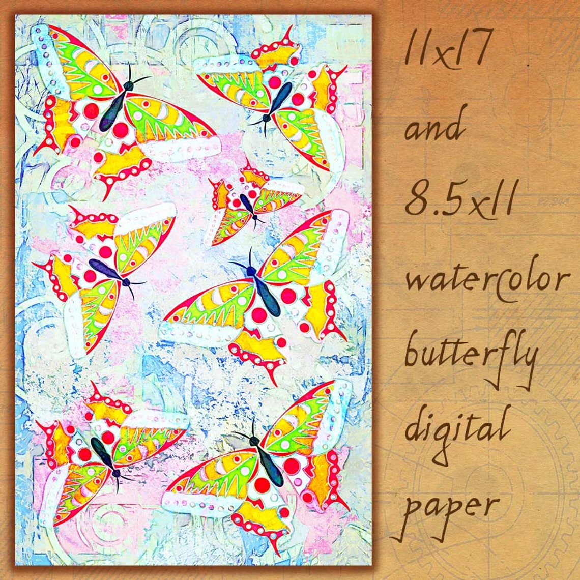 Printable BUTTERFLY SCRAPBOOK PAPER - Watercolor, Digital Download ...