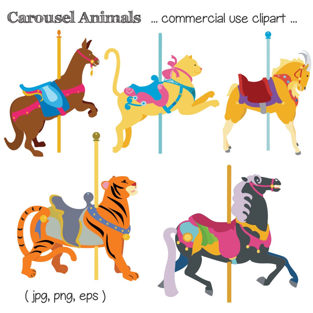 Printable CAROUSEL CLIP ART - Kangaroo, Cat, Goat, Tiger, Horse ...