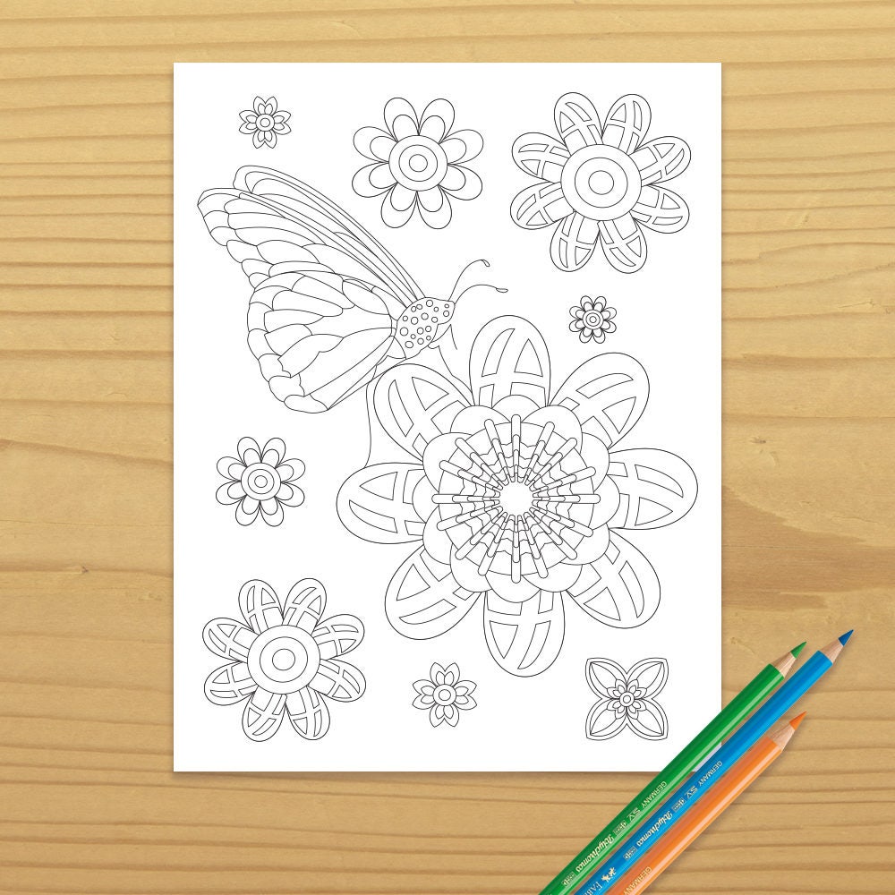 Printable BUTTERFLY COLORING PAGE, Digital Download, Evisionarts - Etsy