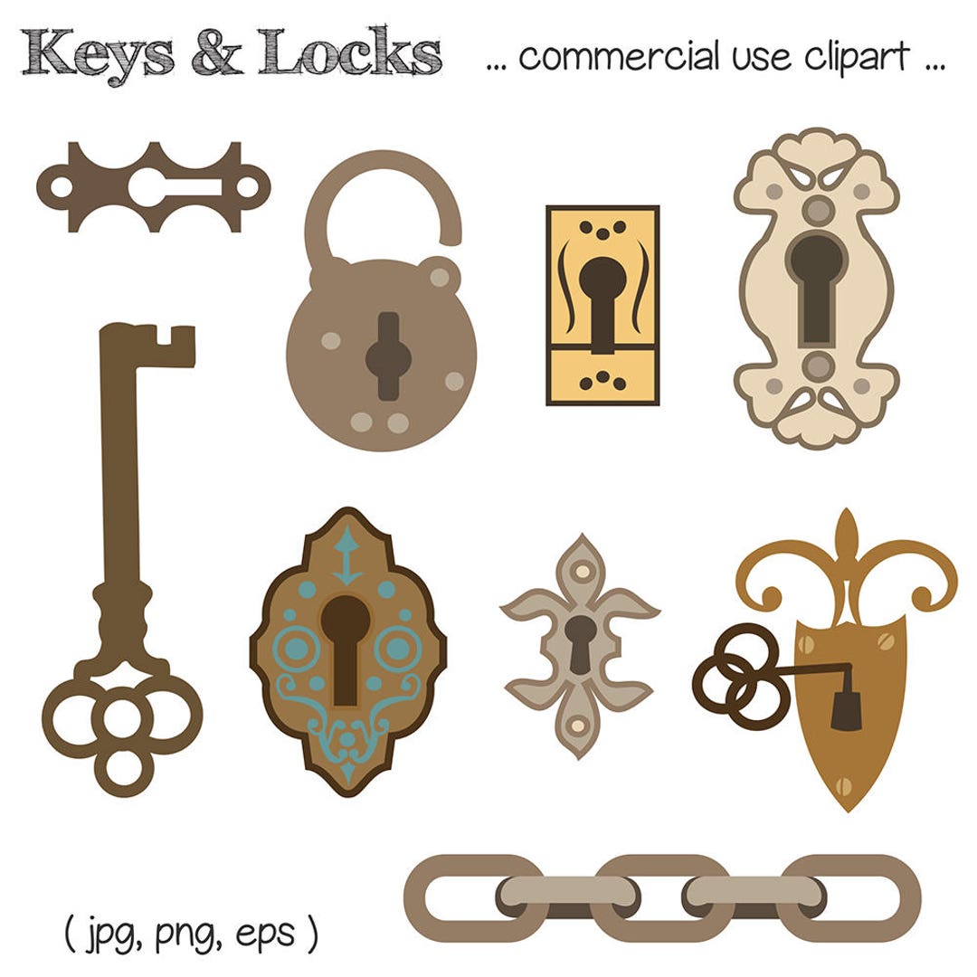 Printable Lock and KEY CLIP ART, Digital Download, Evisionarts - Etsy