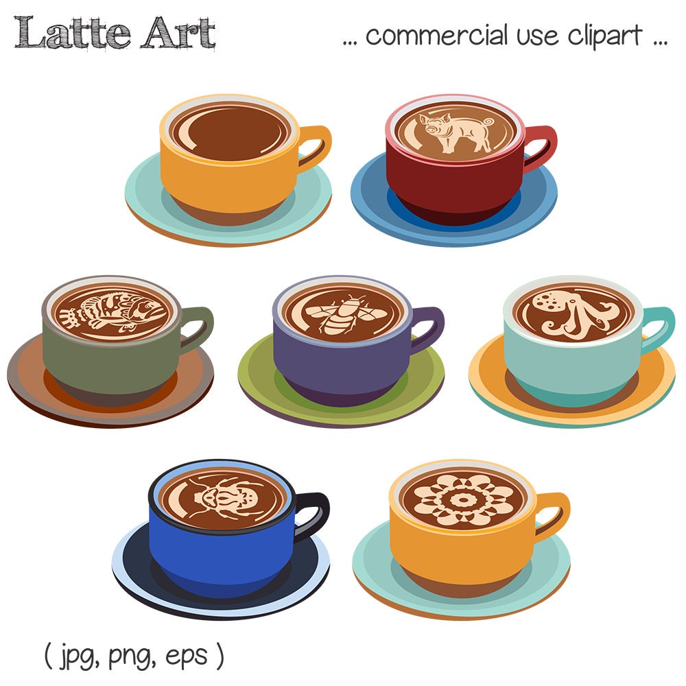 Printable COFFEE CLIP ART - Latte, Digital Download, Evisionarts - Etsy