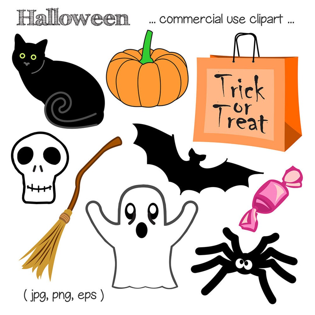 Printable HALLOWEEN CLIP ART - Black Cat, Pumpkin, Broom, Ghost, Skull ...