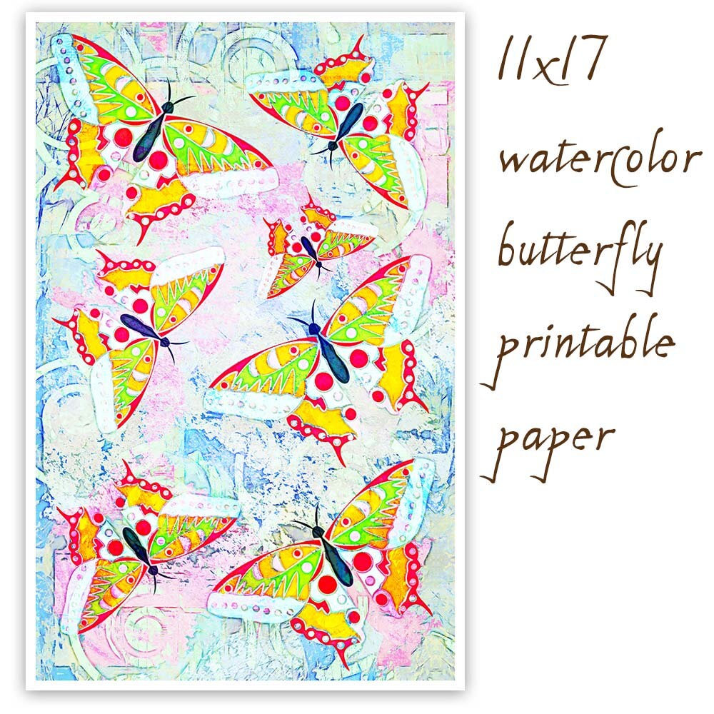 Printable BUTTERFLY SCRAPBOOK PAPER - Watercolor, Digital Download ...