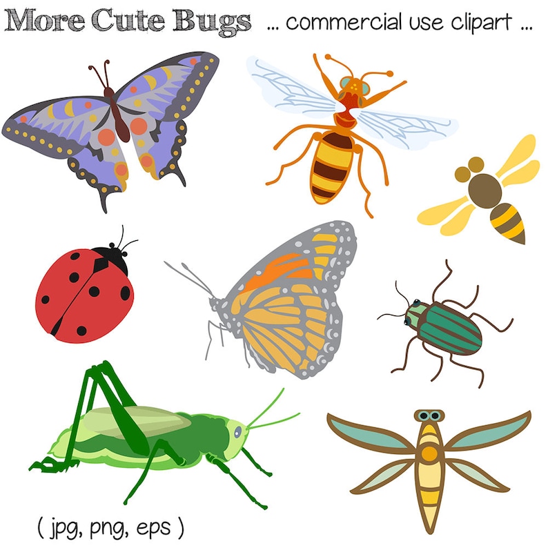 Printable BUG CLIP ART - Butterfly, Grasshopper, Beetle, Ladybug ...