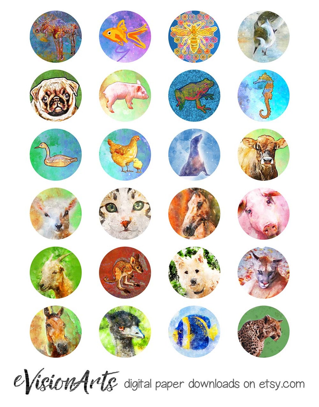 Printable ANIMAL CIRCLE MEDALLIONS - Dog, Pig, Goat, Cat, Horse ...