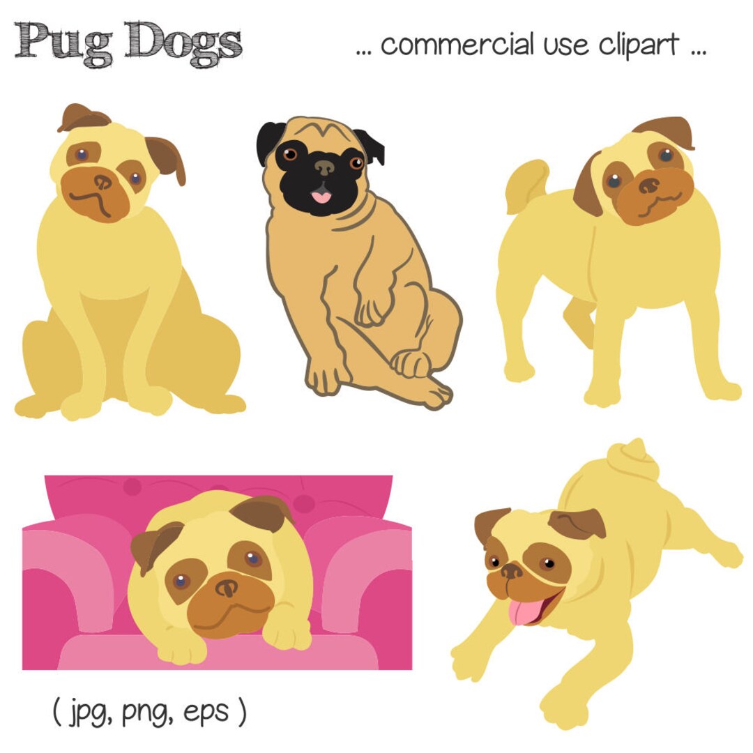 Printable Pug DOG CLIP ART, Digital Download, Evisionarts - Etsy