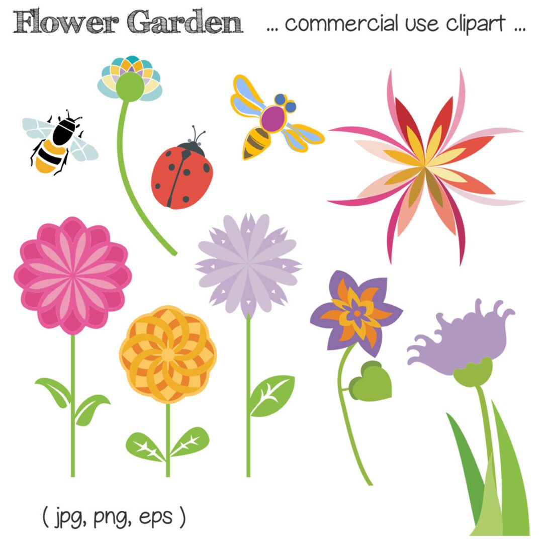 Printable FLOWER CLIP ART - Bee, Ladybug, Garden, Digital Download ...