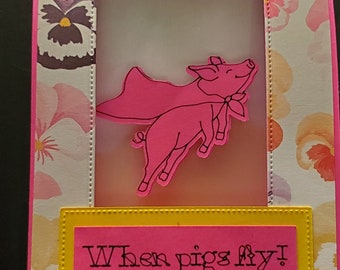 Pig Greeting Card Funny Flying Pig Watercolor Painting - Etsy