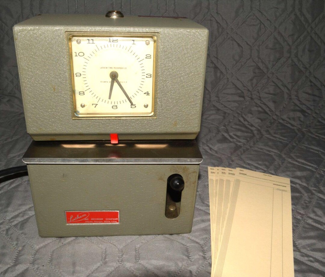 Vintage Lathem Time Clock Model 2121 Punch Clock Tested Works W/ Key ...