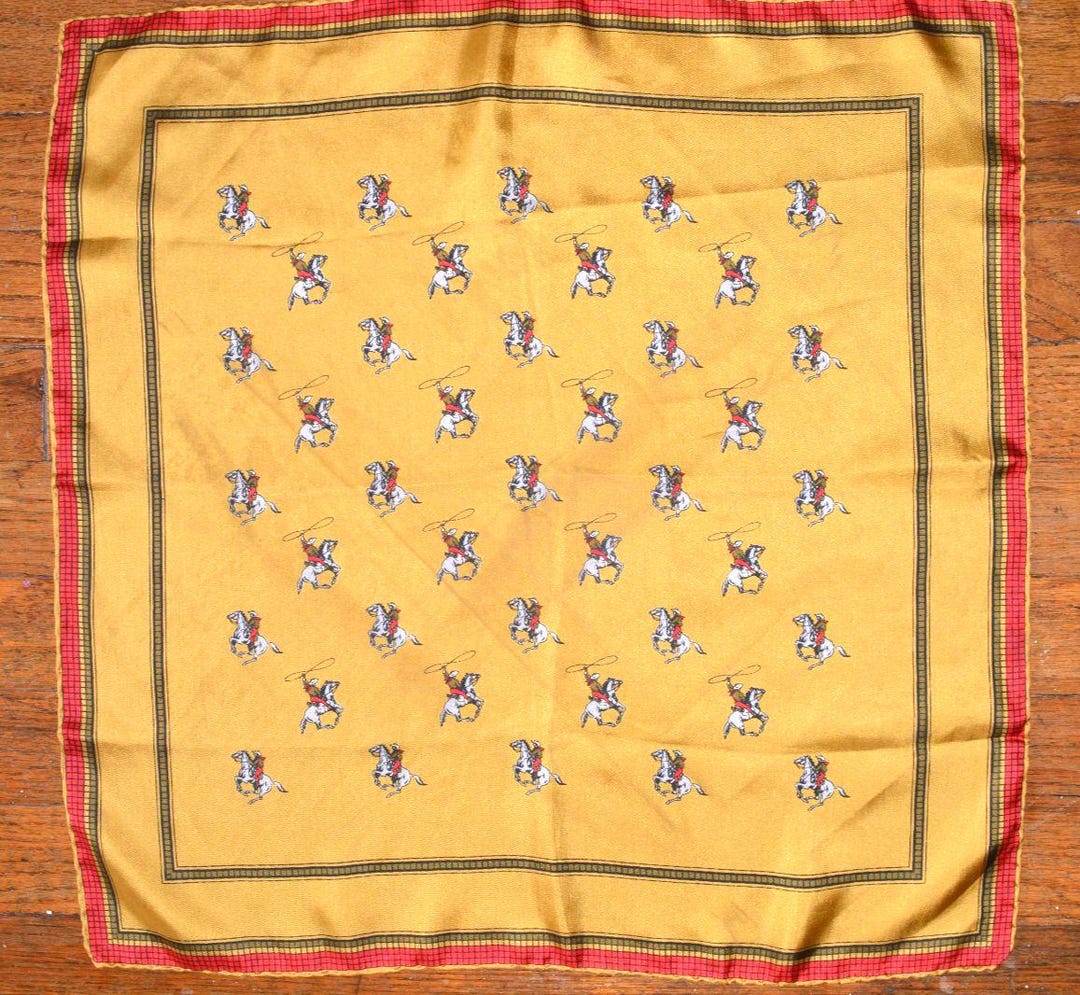 Vintage Italian Silk Handkerchief Cowboy Horse Print Western Theme ...