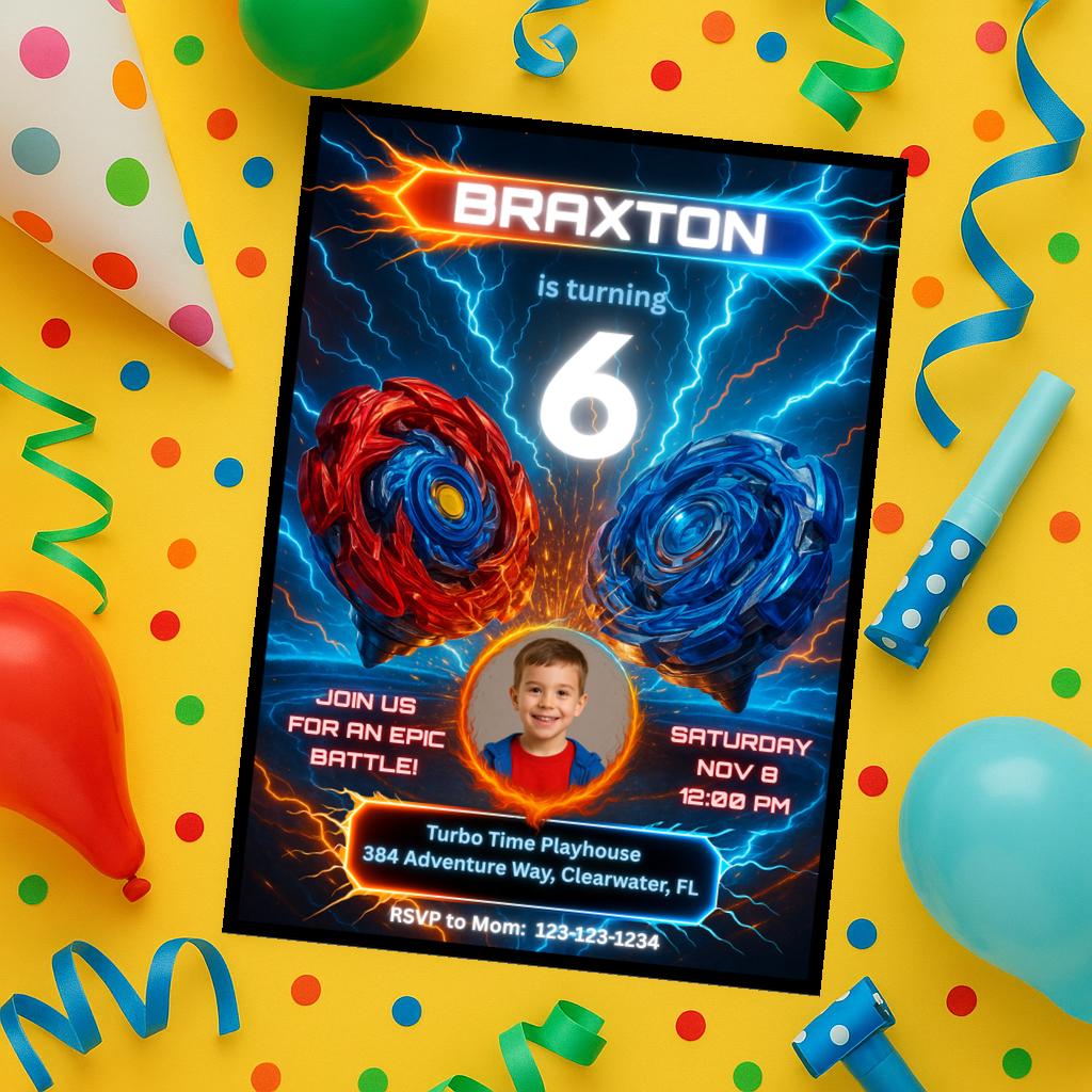 Beyblade Birthday Invitation | Spin Battle Party Invite | Birthday Boy ...