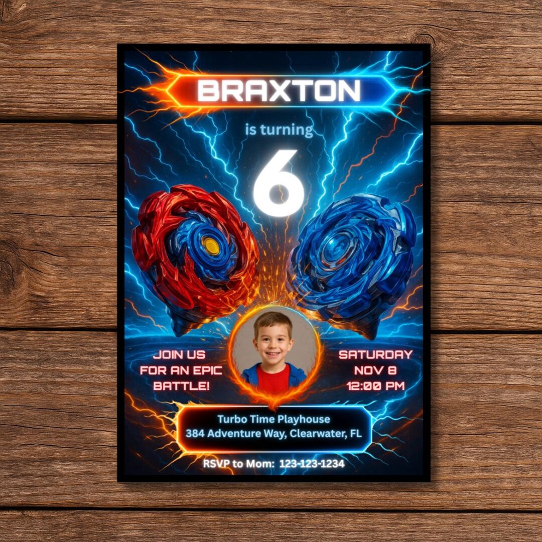 Beyblade Birthday Invitation | Spin Battle Party Invite | Birthday Boy ...