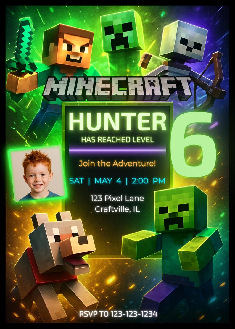 Editable Pixel Block Party Birthday Invitation | Photo | Digital ...