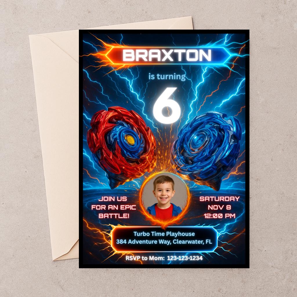 Beyblade Birthday Invitation | Spin Battle Party Invite | Birthday Boy ...