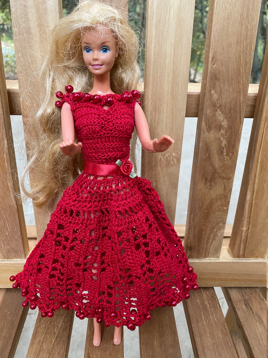 Red Crocheted Hearts, Pearls and Lace Barbie Dress - Etsy
