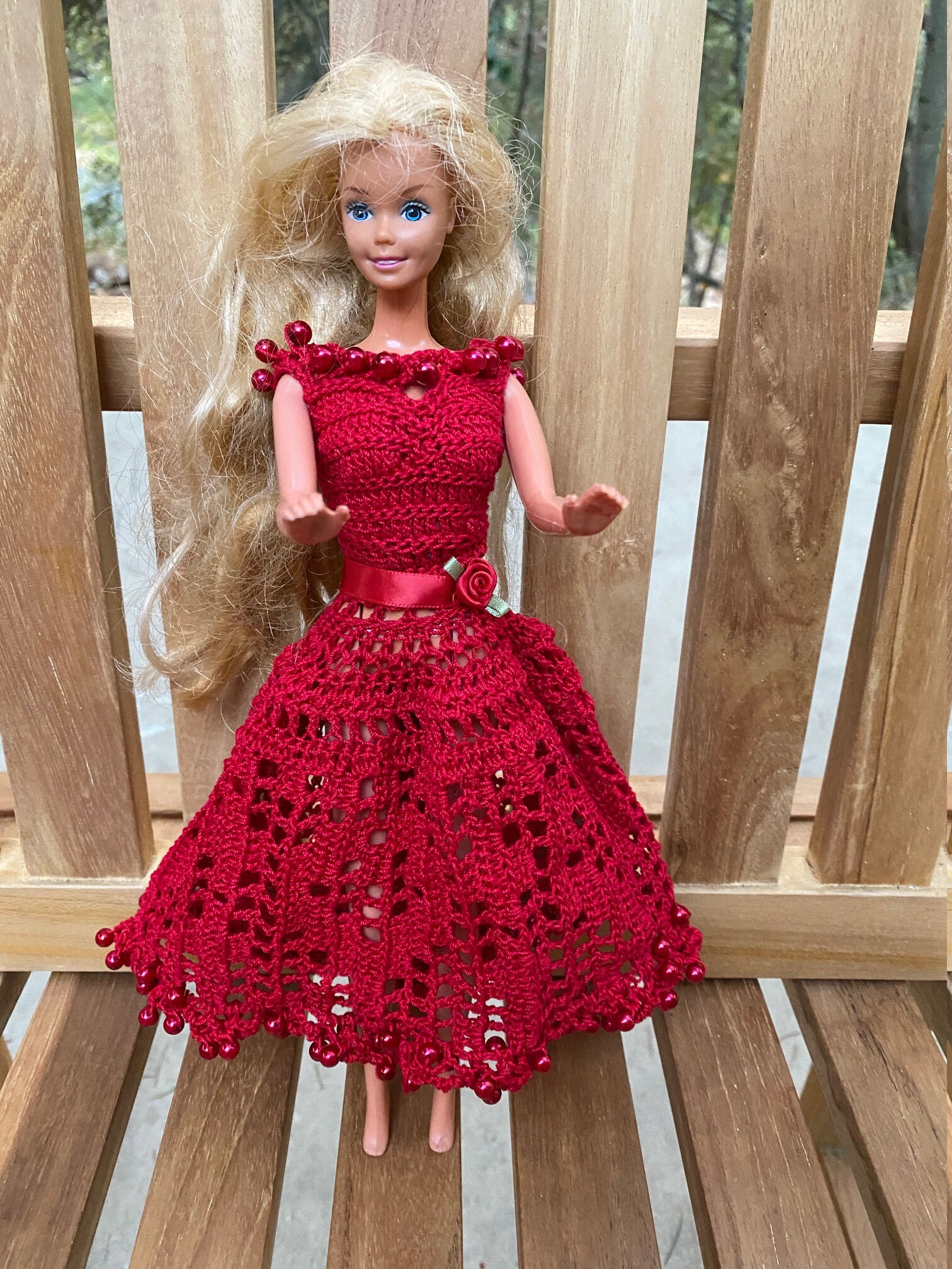 Red Crocheted Hearts, Pearls and Lace Barbie Dress - Etsy