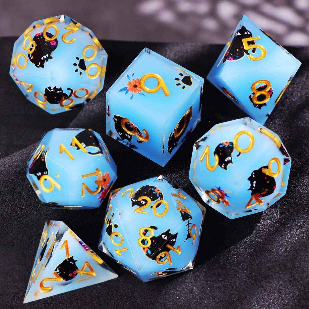 Blue Cute Cat Dnd Dice Set for Magic Games, Unique Dungeons and Dragons ...