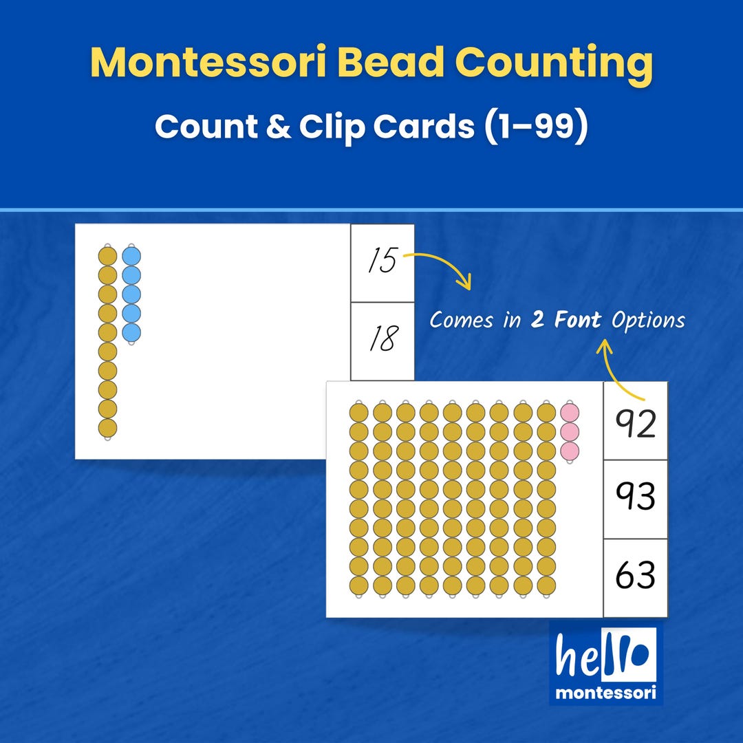 Montessori Bead Bar Clip Cards 1-99 – Math Counting Activity (printable ...