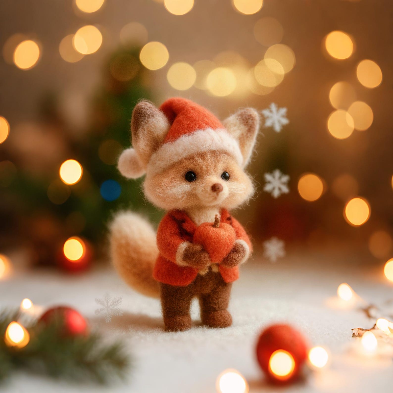 Handmade Wool Felt Christmas Fox – Cute Holiday Ornament / Needle Felt ...