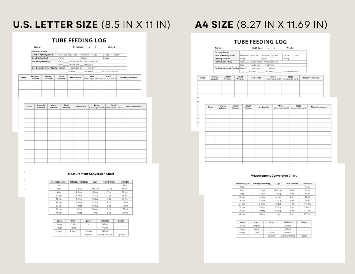 Printable Tube Feeding Log: Health & Hydration Tracker (digital ...