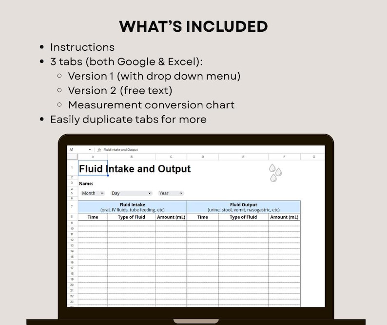 Fluid Intake Tracker: Google Sheet & Excel Chart (instant Download) - Etsy