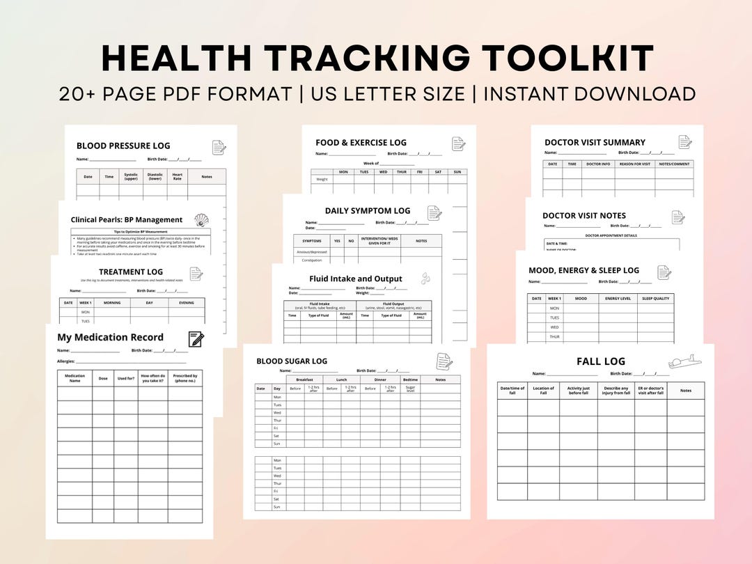 Printable Health Tracker Bundle: Medical & Wellness Logs (PDF Download ...
