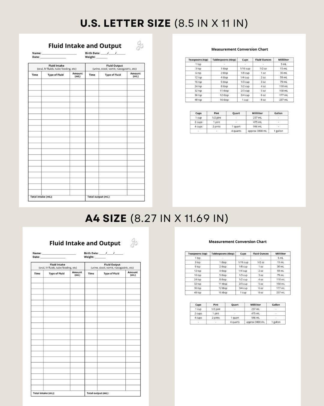Printable Fluid Intake and Output Log, Intake and Output Record, Fluid ...