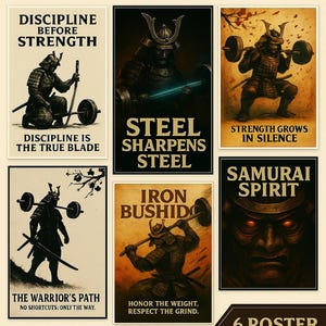 Samurai Gym Motivation Posters: Bushido Warrior Fitness Art (7 Digital ...