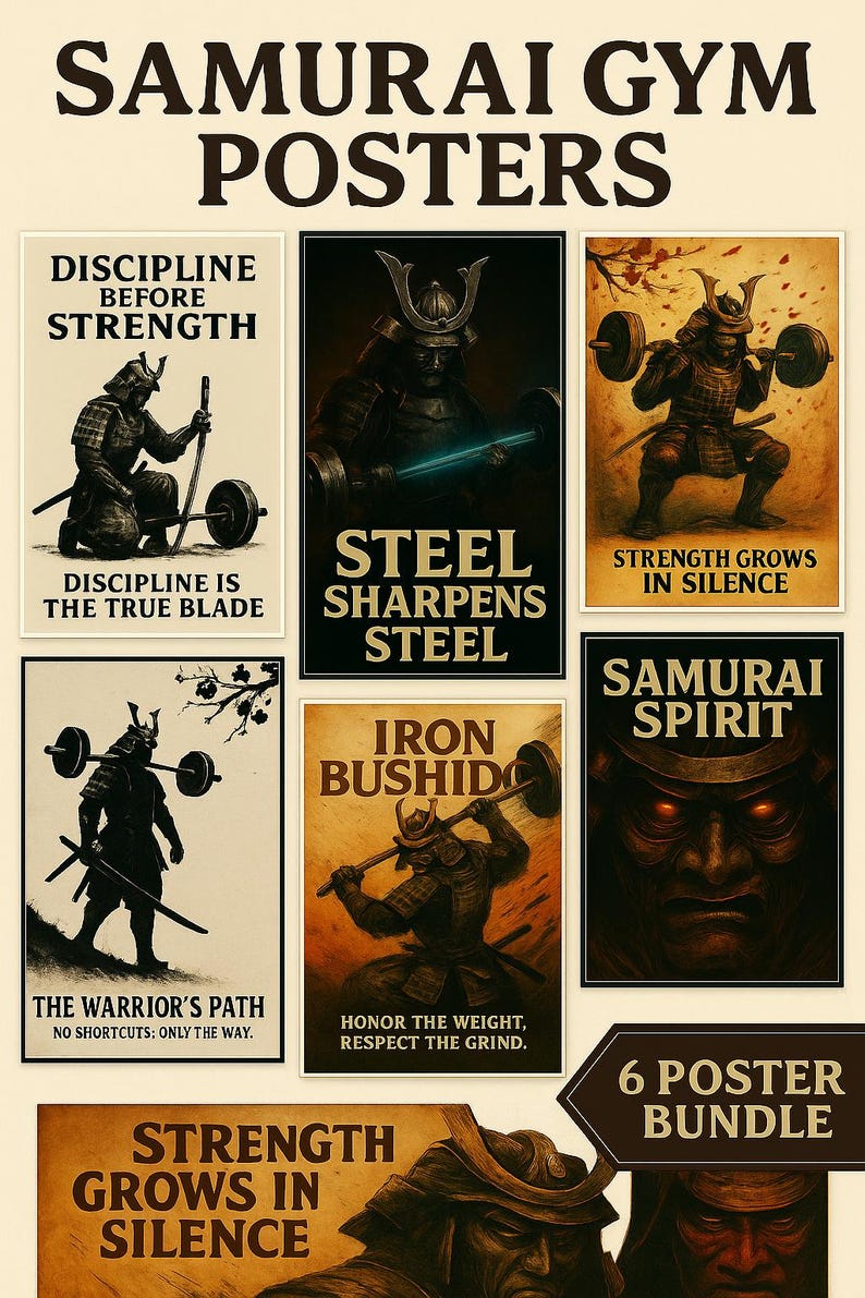 Samurai Gym Motivation Posters: Bushido Warrior Fitness Art (7 Digital ...